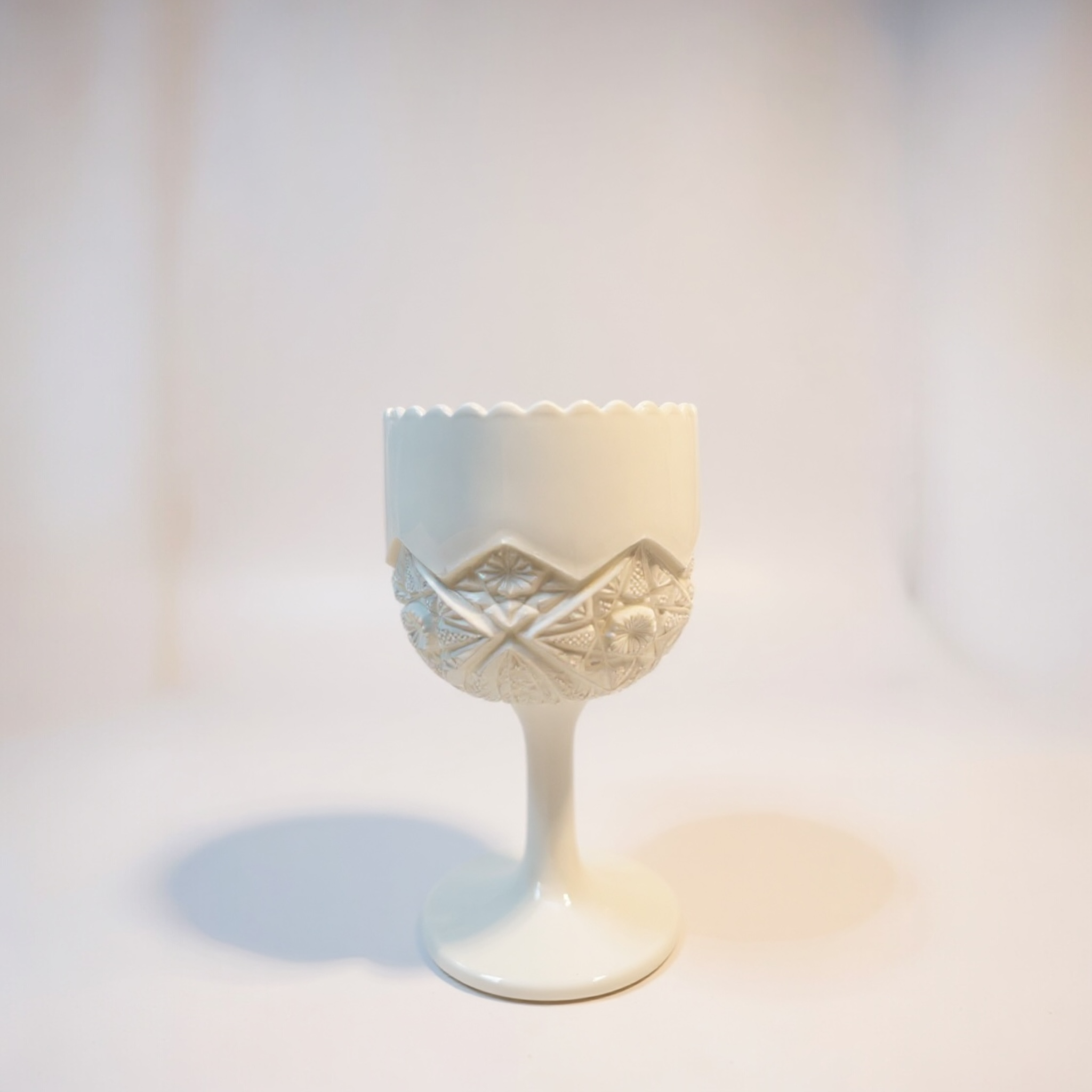 Vintage Milk Glass Pedestal Chalice | Embossed Scalloped Rim | 1950s ...